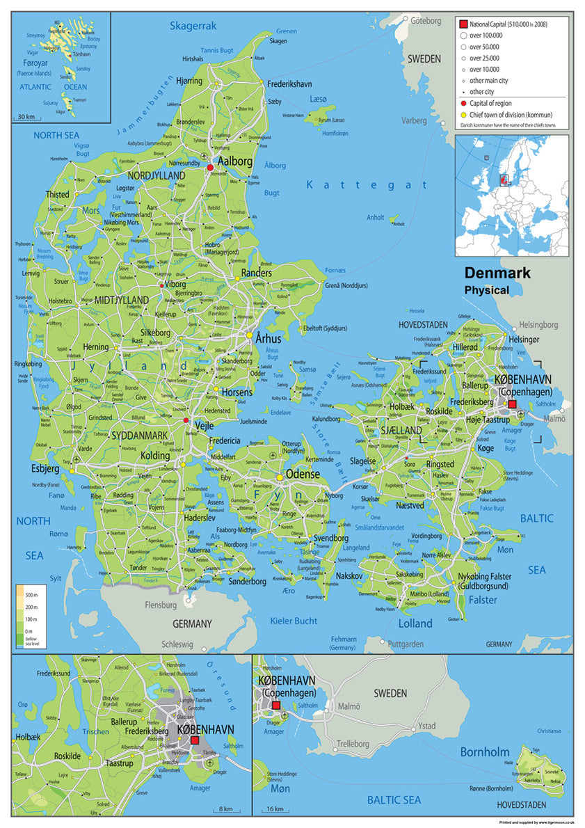 Denmark Physical Map– I Love Maps