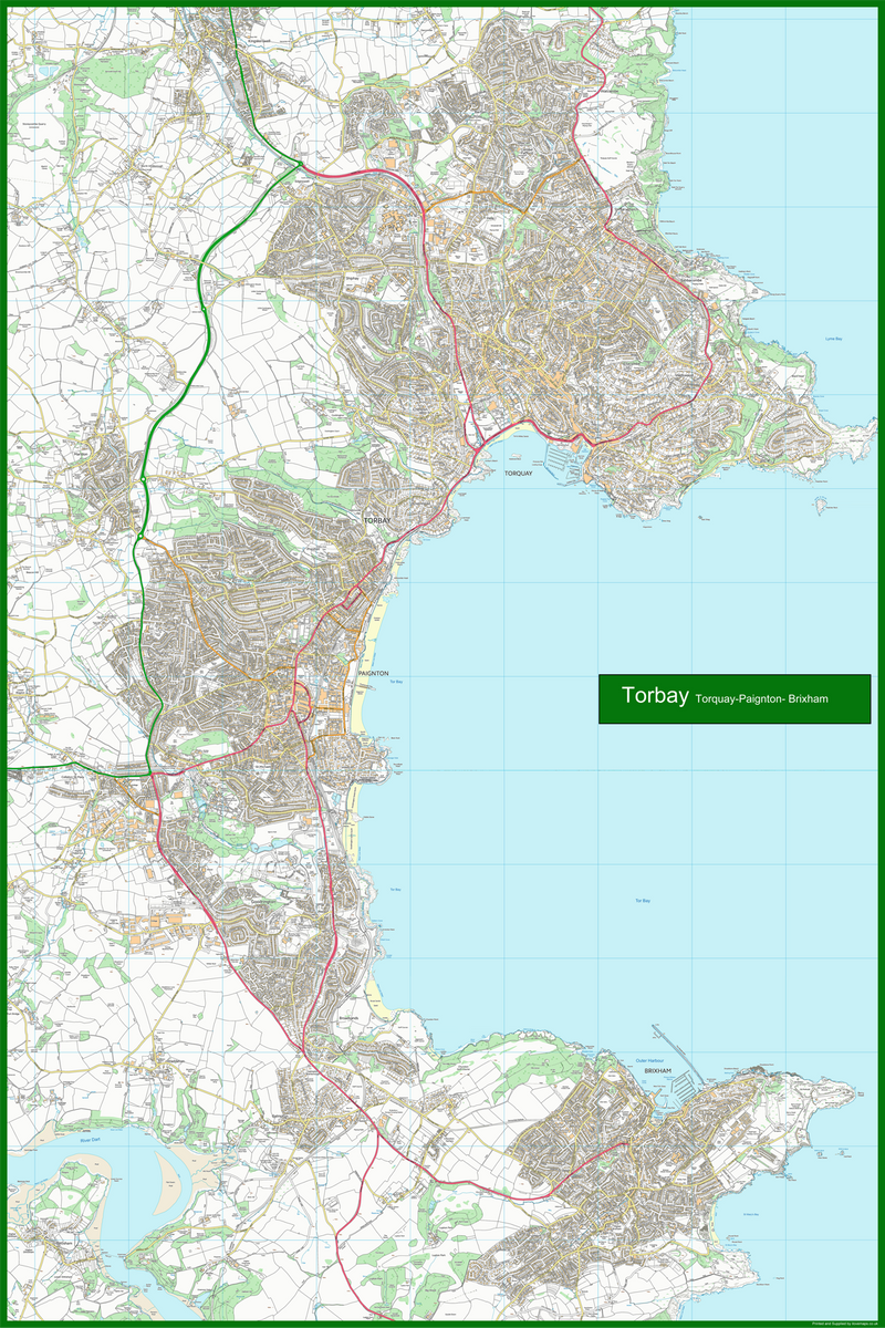 Torquay, Paignton and Brixham Coastal Area Map– I Love Maps