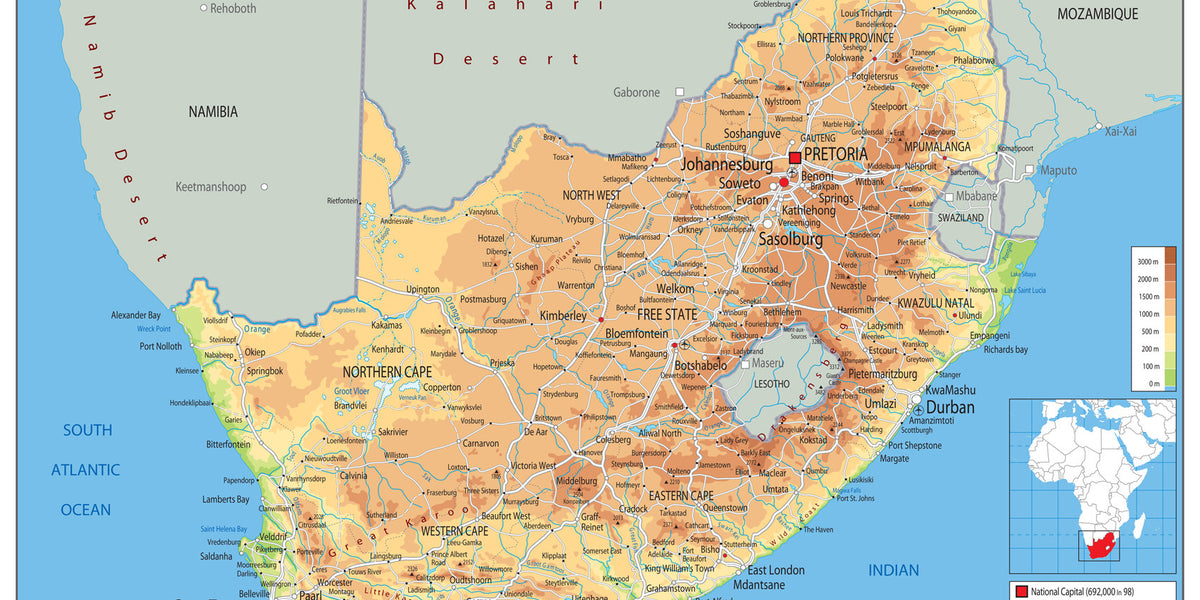 South Africa Physical Map– I Love Maps