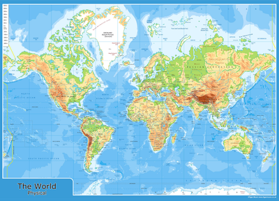 World Physical Map Placemat– I Love Maps