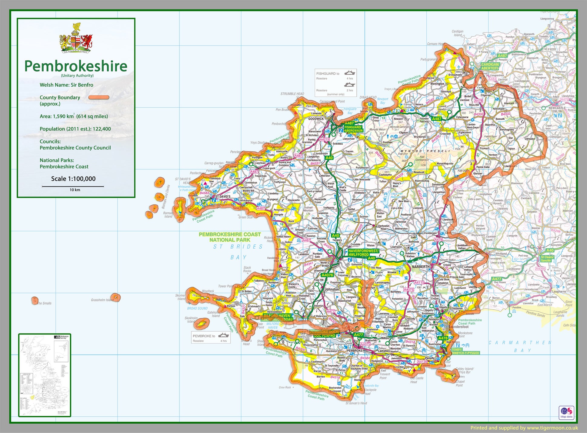 Pembrokeshire County Map– I Love Maps