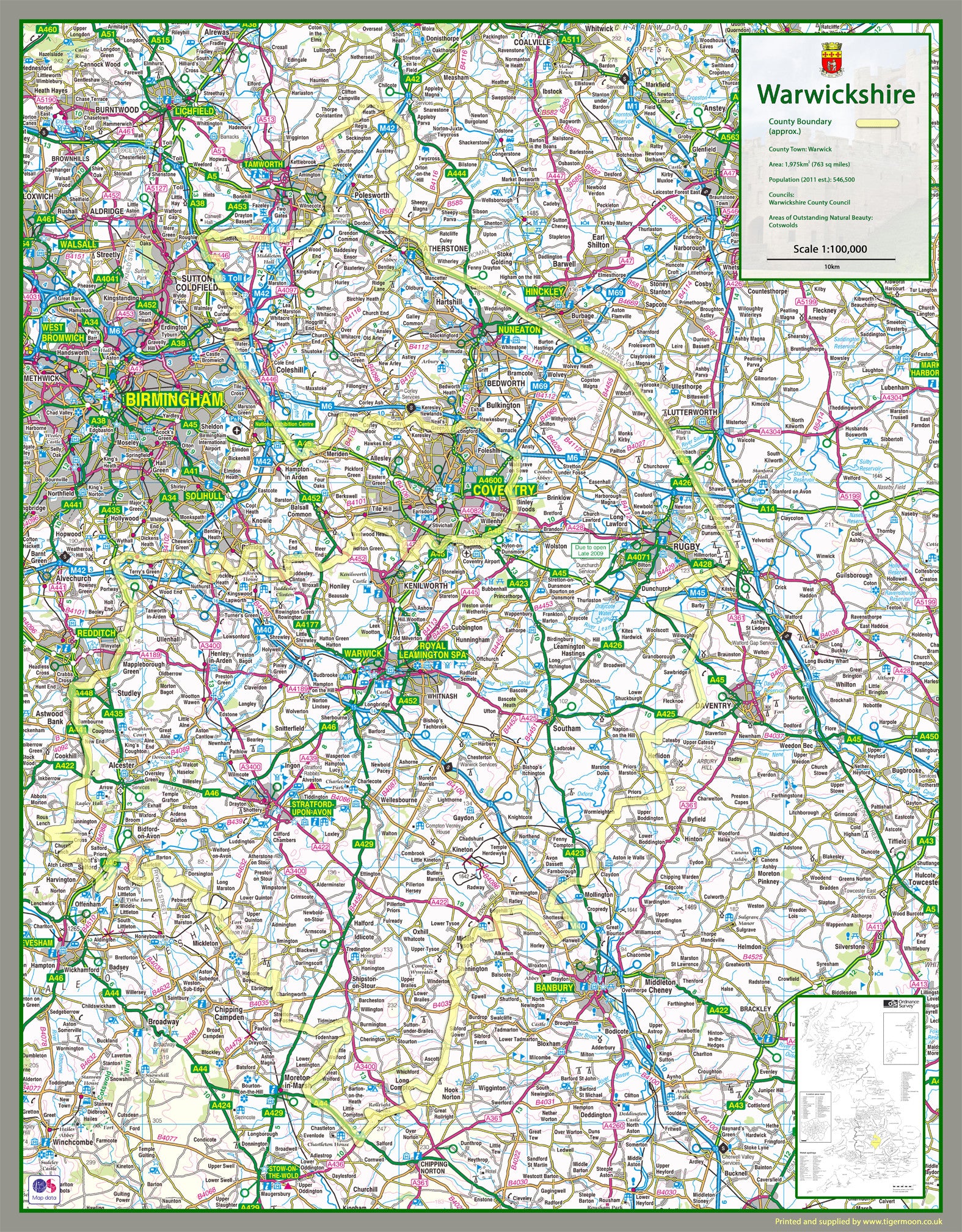 Warwickshire County Map– I Love Maps
