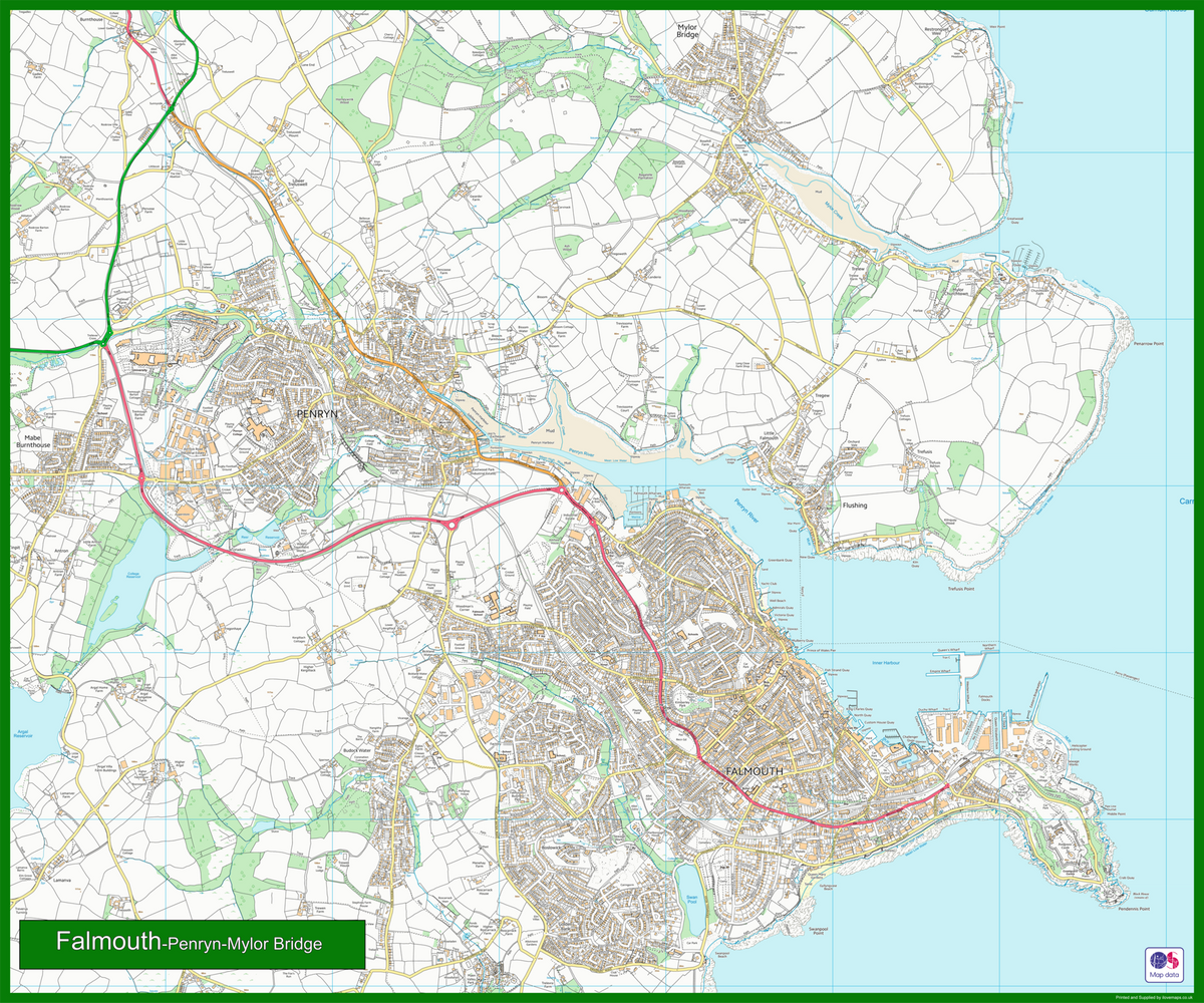 Falmouth, Penryn and Mylor Bridge Coastal Area Map– I Love Maps