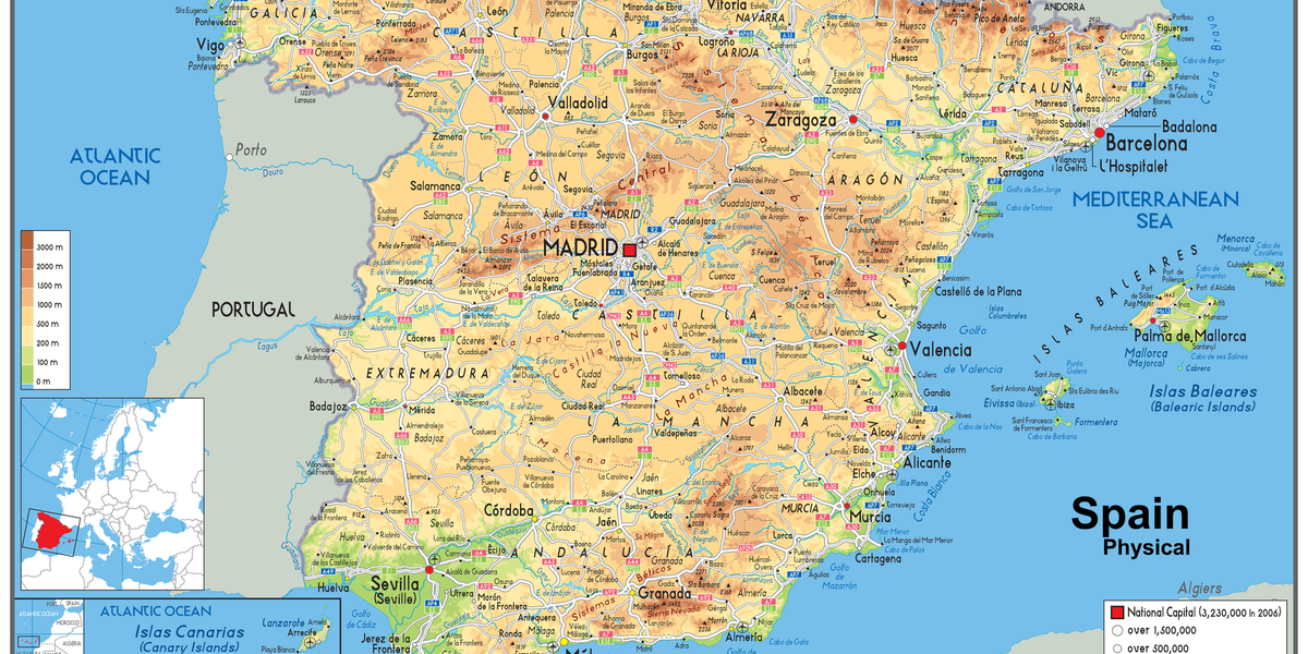 Spain Physical Map– I Love Maps