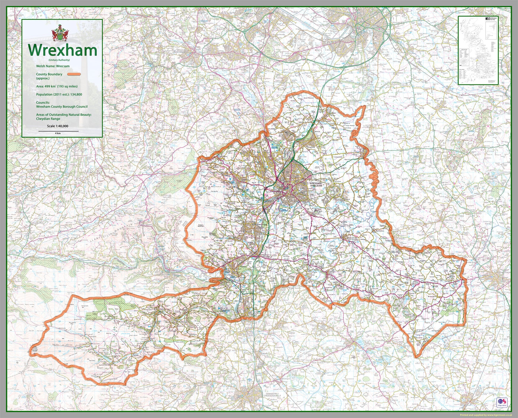 Wrexham County Map– I Love Maps