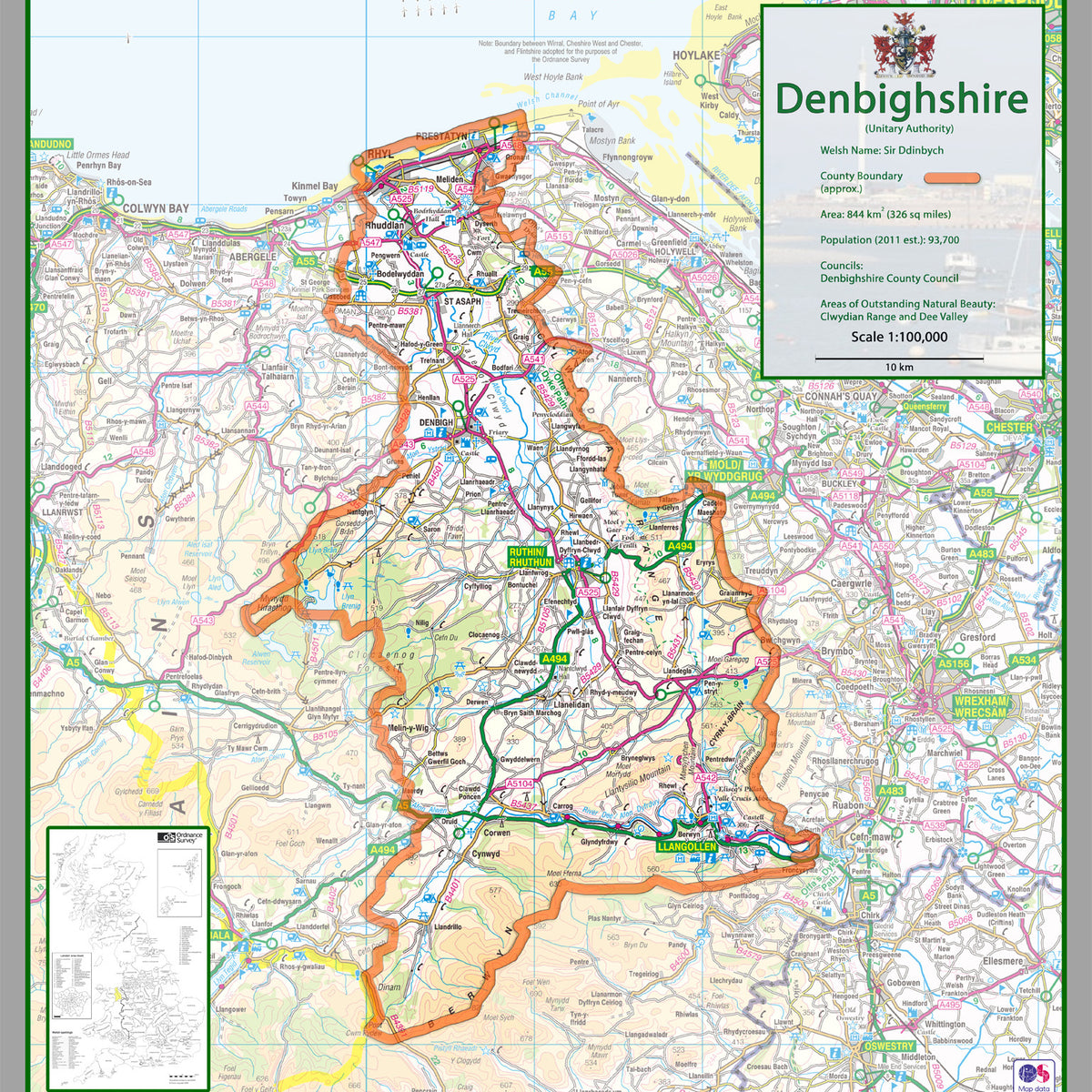 Denbighshire County Map– I Love Maps