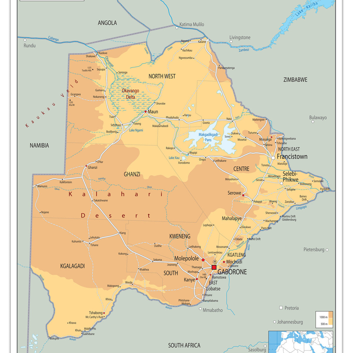 Botswana Physical Map– I Love Maps