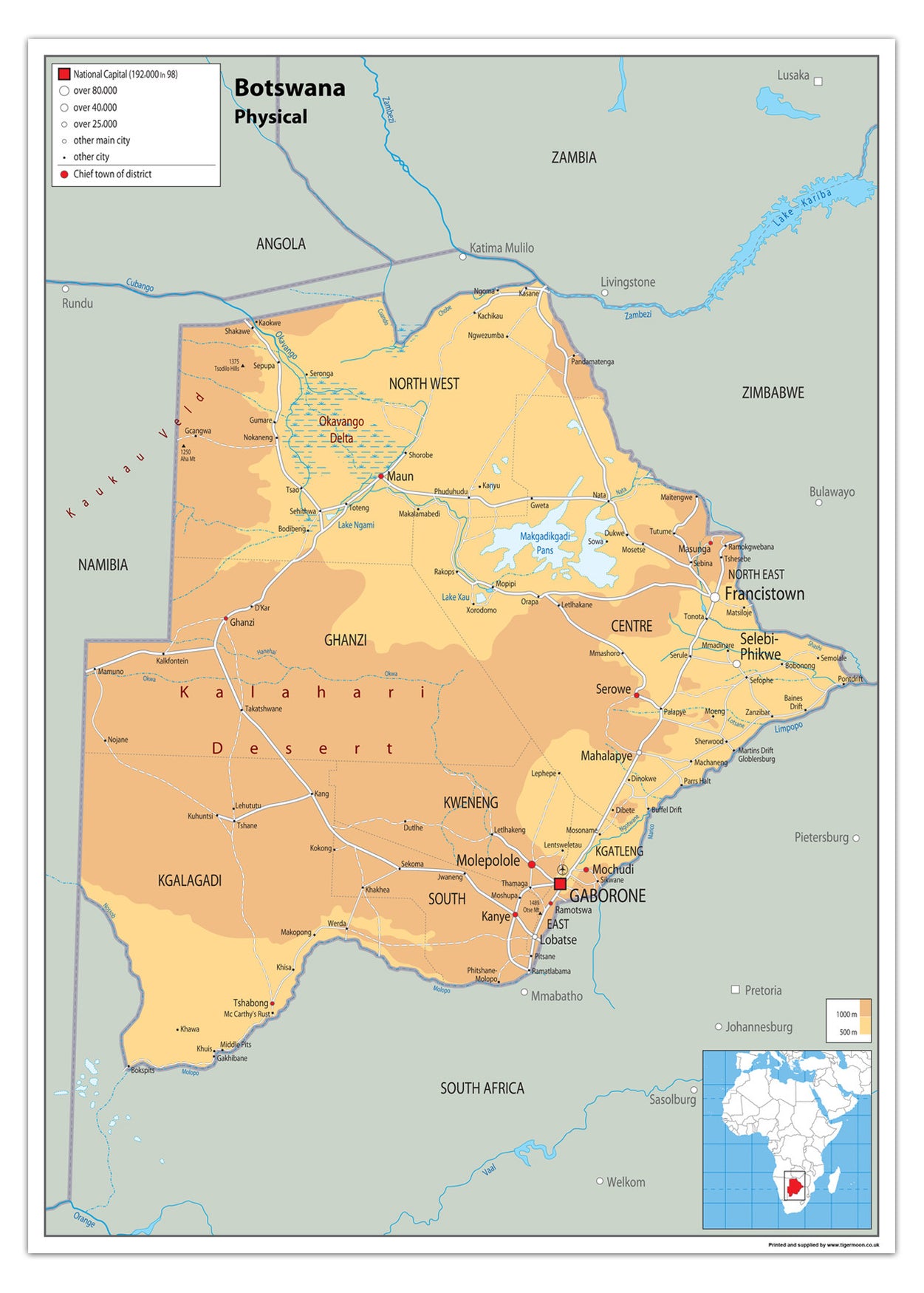 Botswana Physical Map– I Love Maps