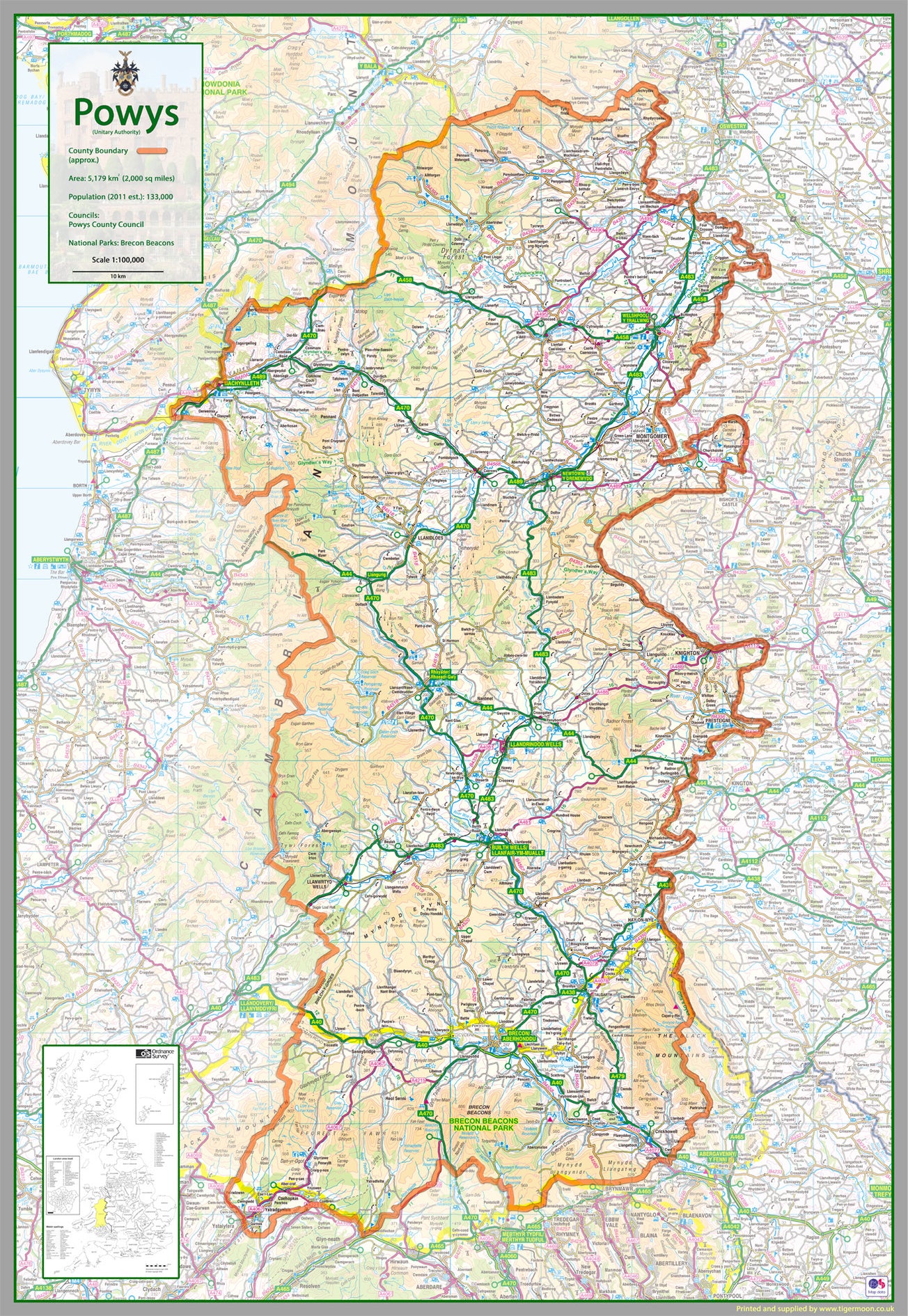 Powys County Map– I Love Maps