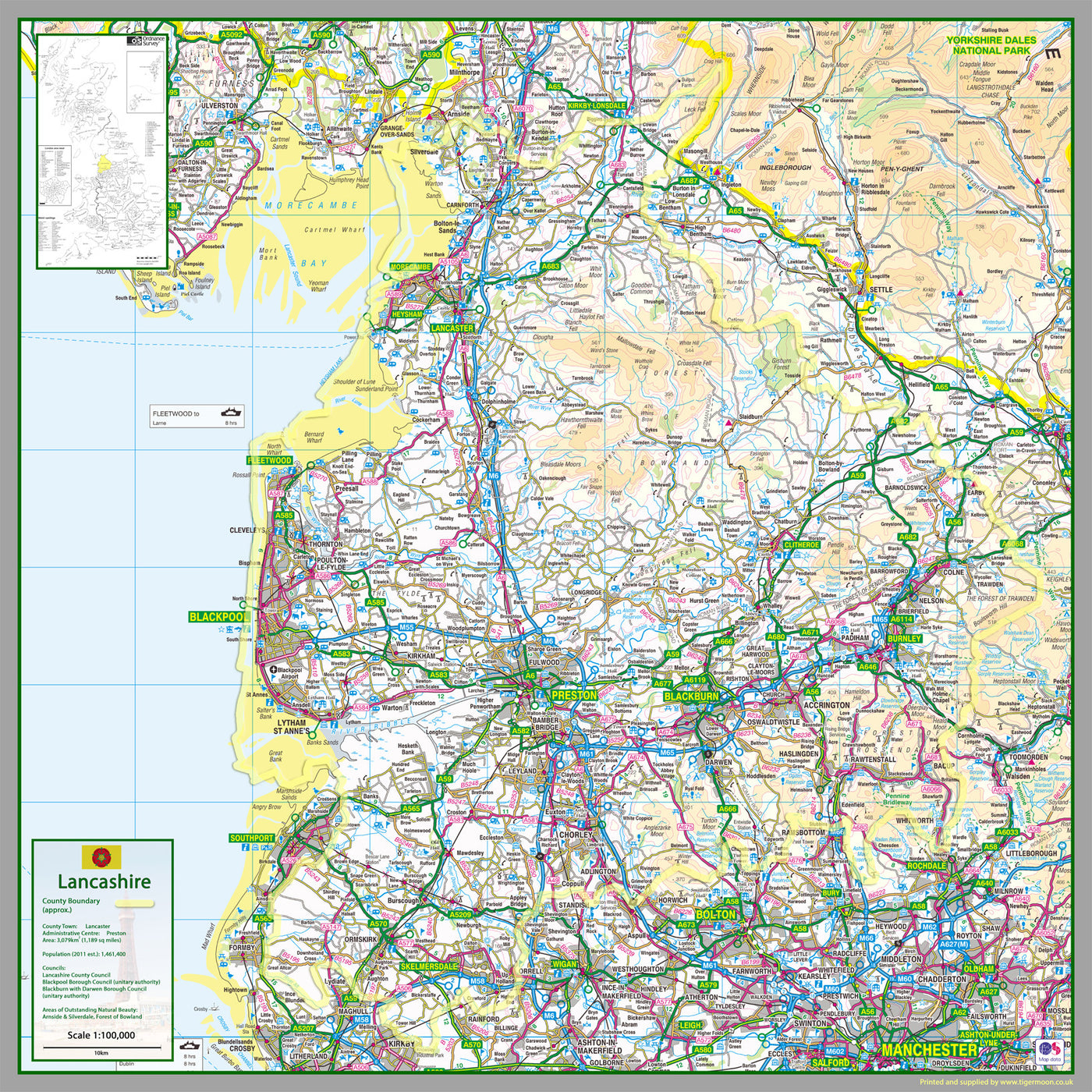 Lancashire County Map– I Love Maps