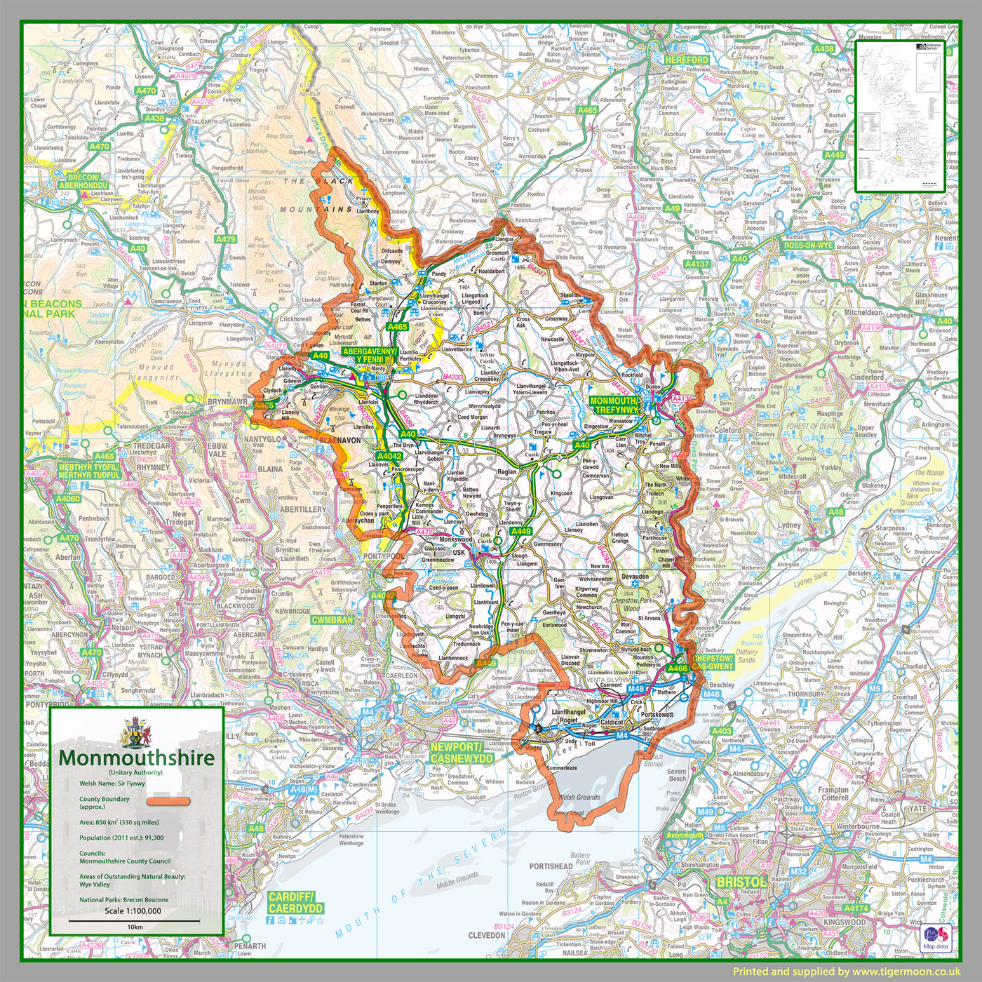 Monmouthshire County Map– I Love Maps