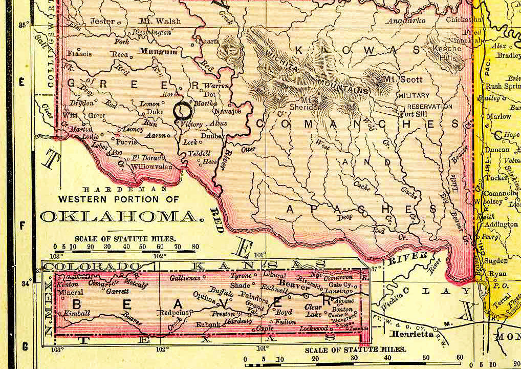 Western Portion of Oklahoma 1895 Map | I Love Maps