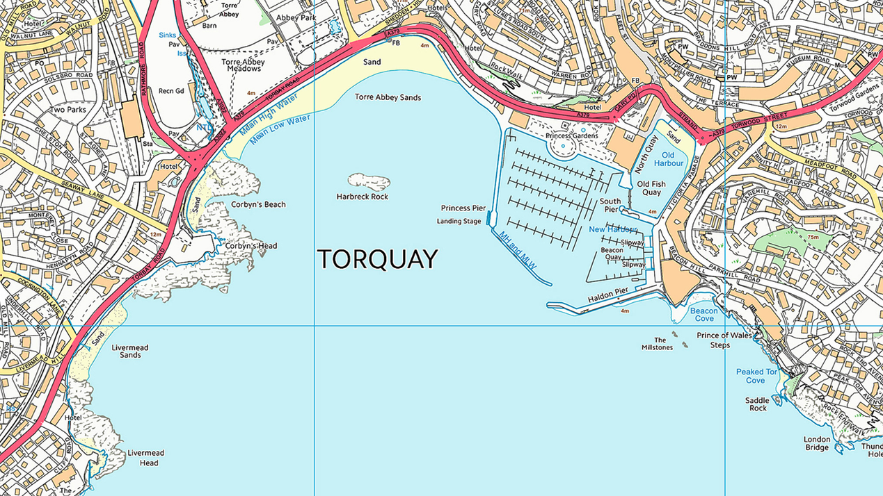 Torquay, Paignton and Brixham Coastal Area Map– I Love Maps