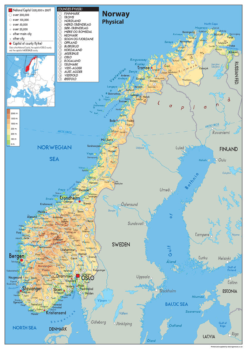 Norway Physical Map– I Love Maps