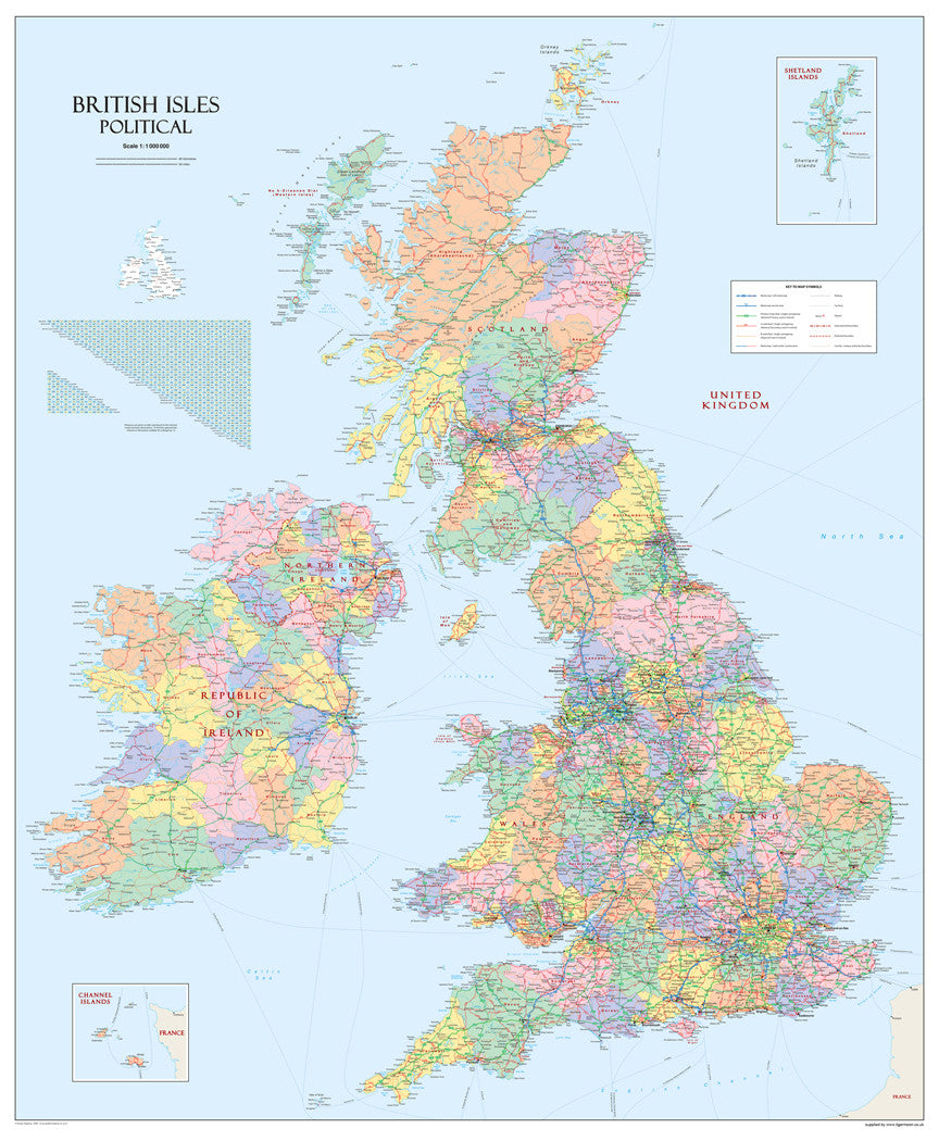 British Isles Political Wall Map– I Love Maps