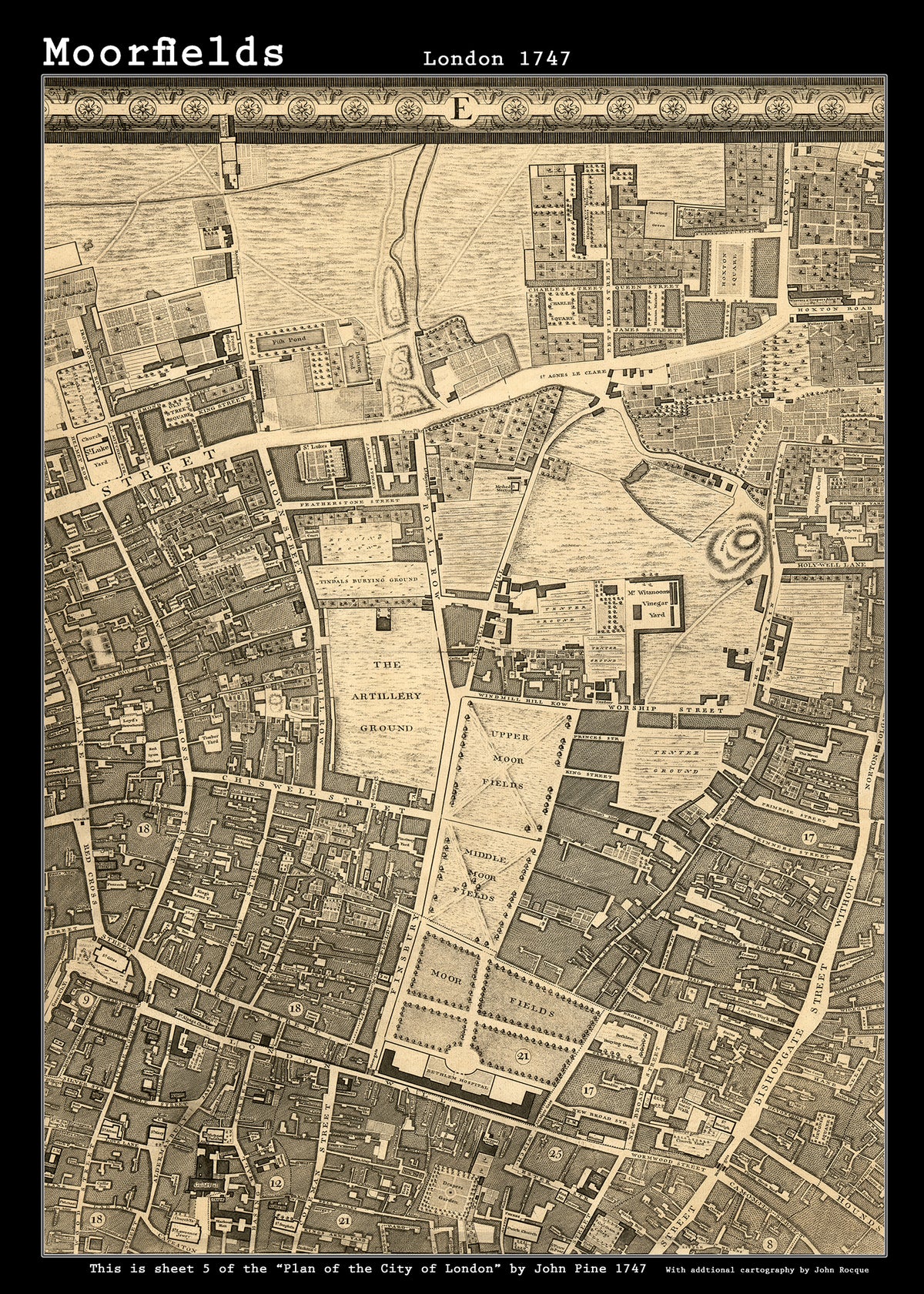 John Rocques New Map of London 1746 Moorfields -size A2– I Love Maps