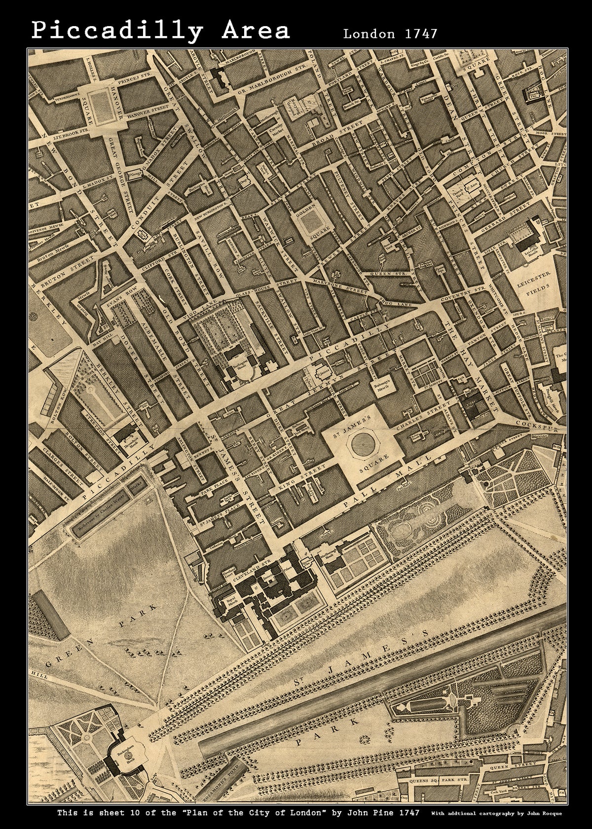John Rocques New Map of London 1746 Piccadilly Area - size A2– I Love Maps