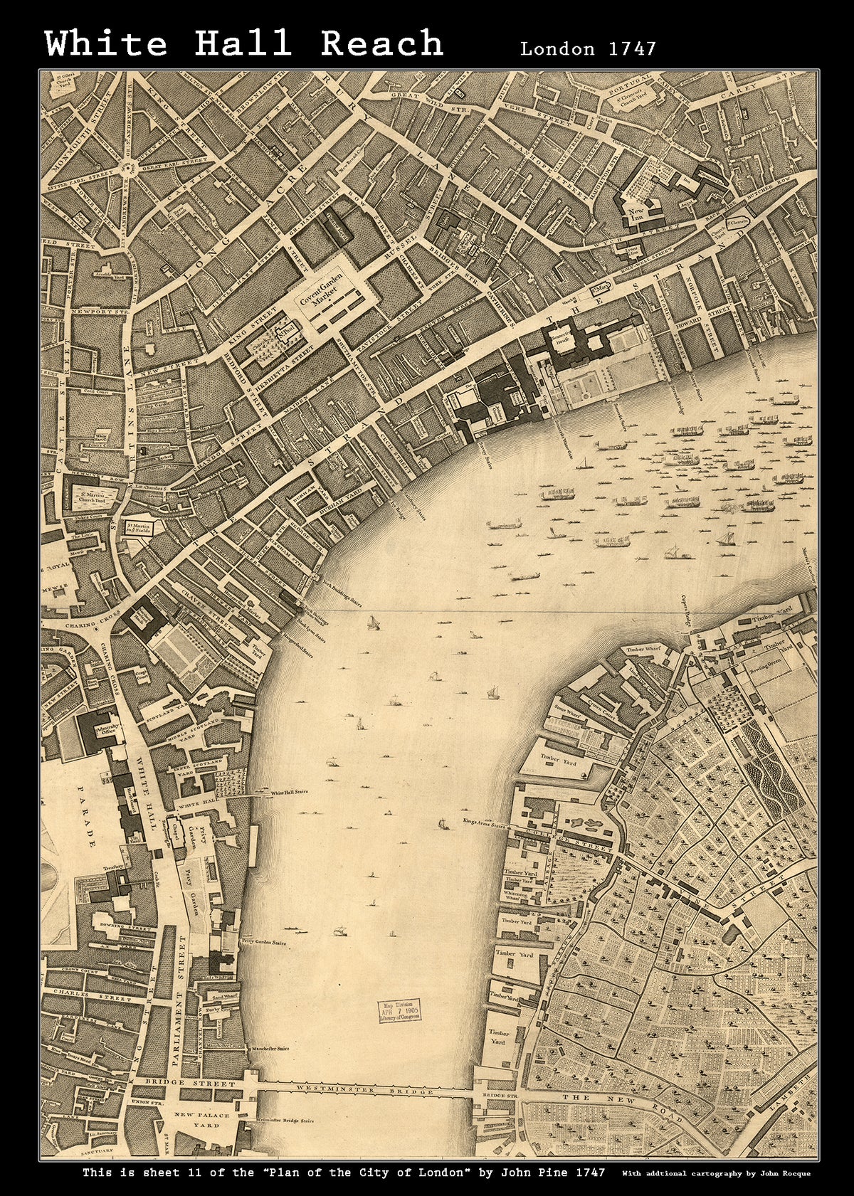 John Rocques New Map of London 1746 Whitehall Reach - size A2– I Love Maps