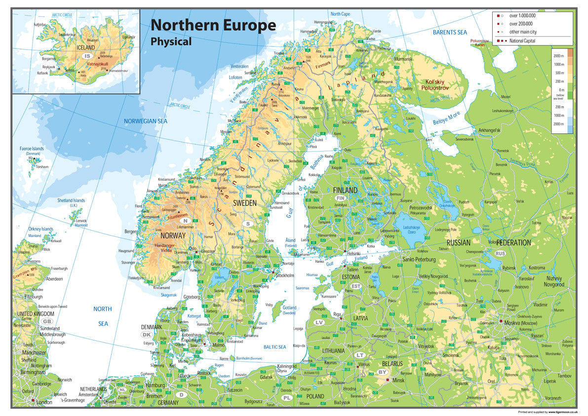 Northern Europe Physical Map– I Love Maps