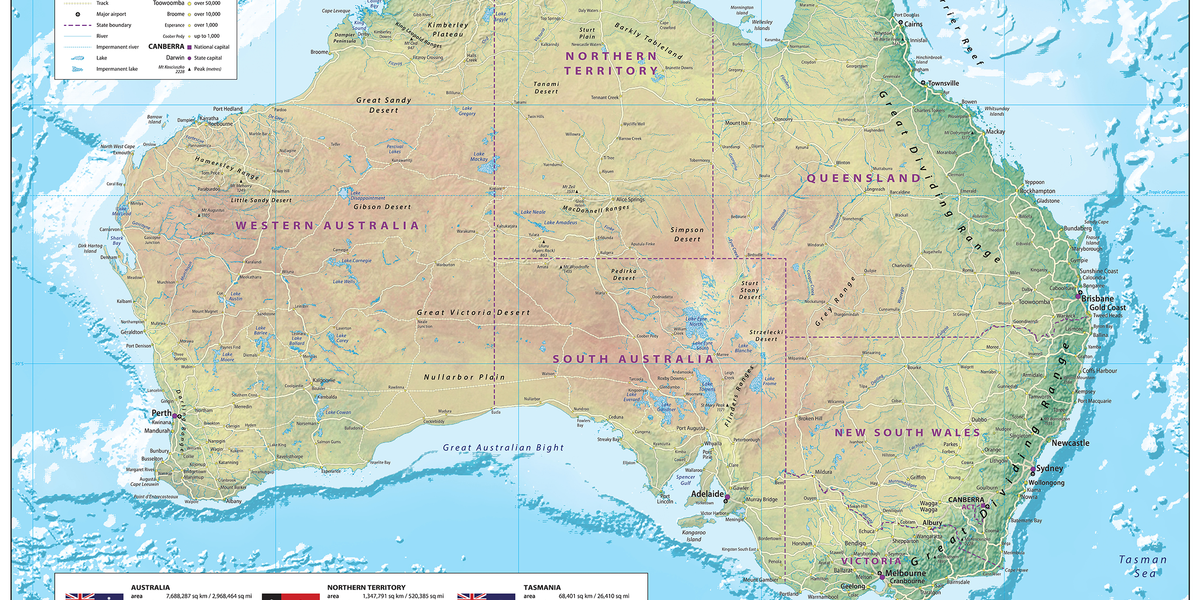 Australia Physical Map with Road & State detail– I Love Maps