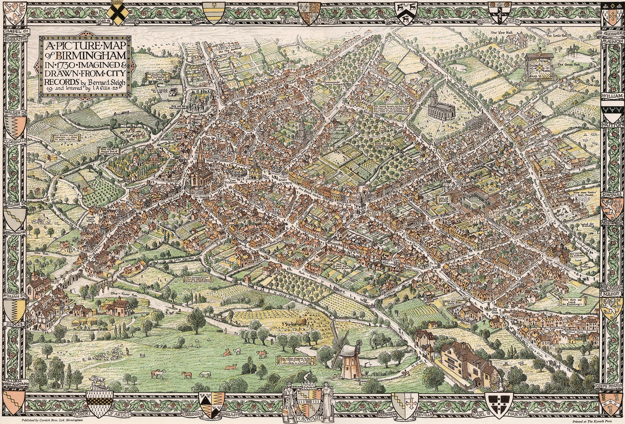 Antique 1923 Illustrated Map of Birmingham by Bernard Sleigh– I Love Maps