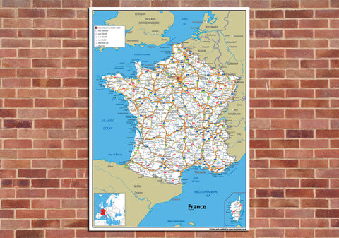 France Road Mounted Map | I Love Maps