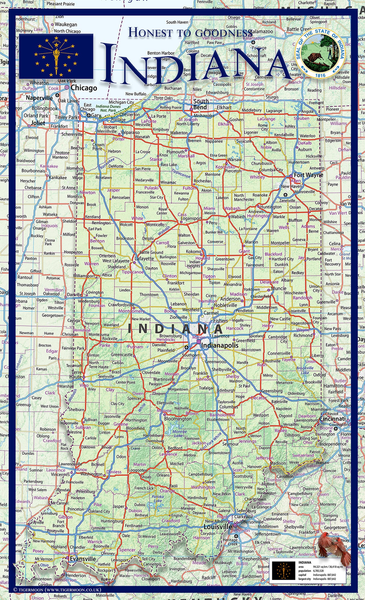 Indiana State Physical Map– I Love Maps