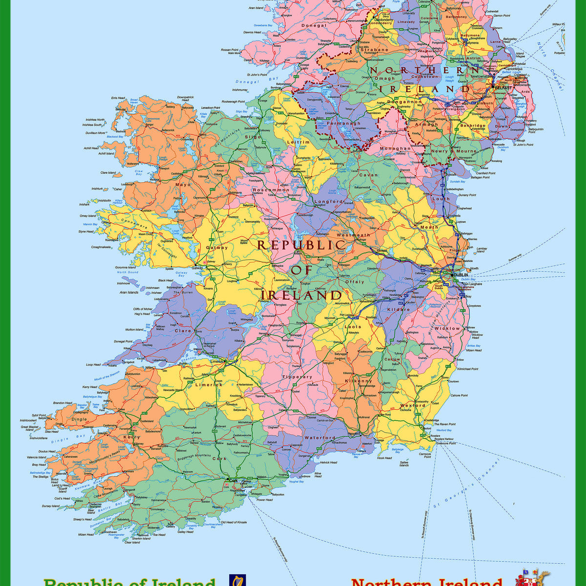 Ireland County Laminated Wall Map A0, A1 & A2– I Love Maps