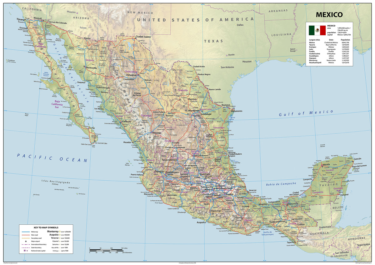 Mexico Physical Poster Map 61 X 43 1 Cm Paper Laminated I Love Maps