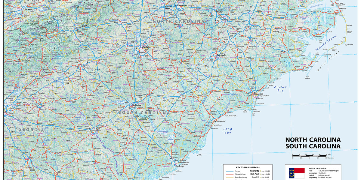 North & South Carolina Physical State Map– I Love Maps