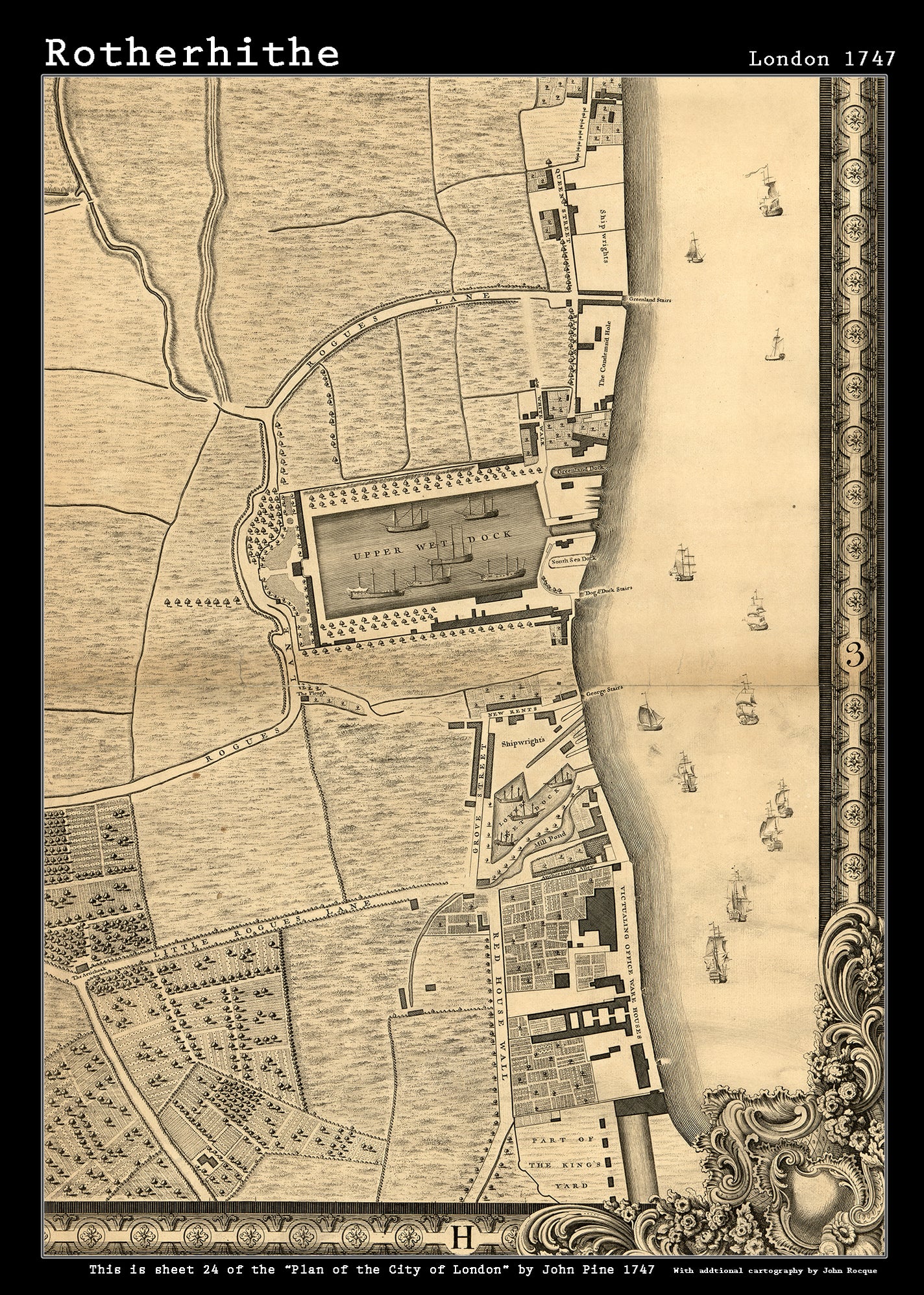 John Rocques New Map of London 1746 Rotherhithe - size A2– I Love Maps