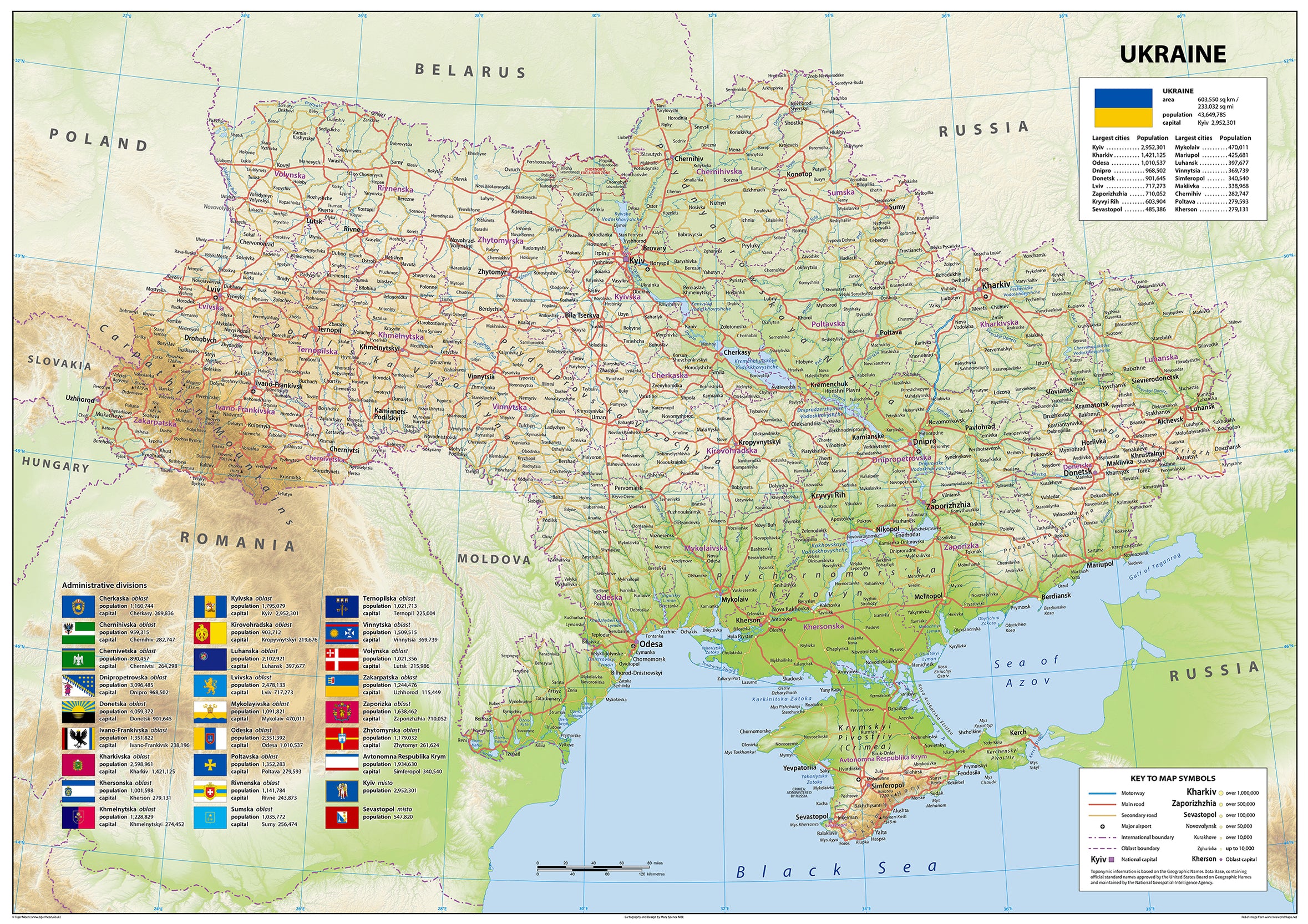 Detailed Ukraine Physical Map– I Love Maps
