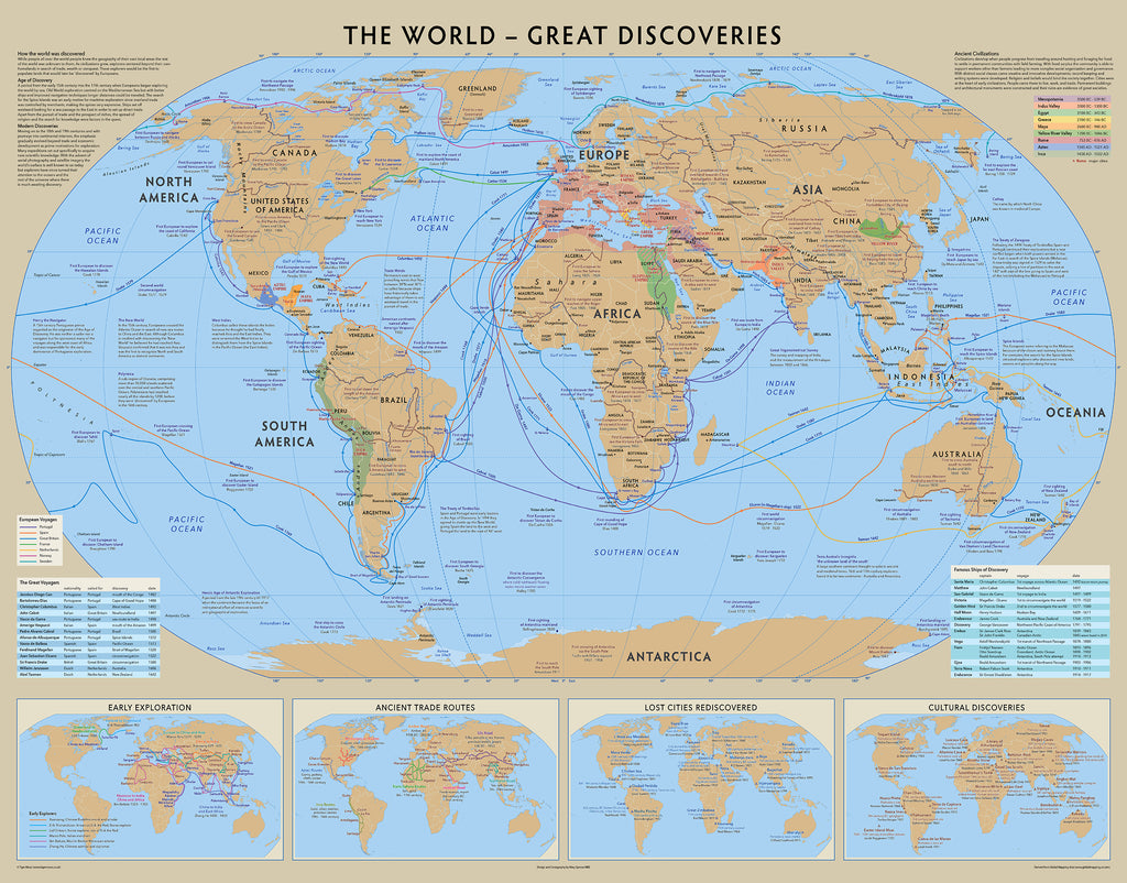 Set Of Two Fascinating Facts & Great Discovery World Maps - 100cm x70c ...