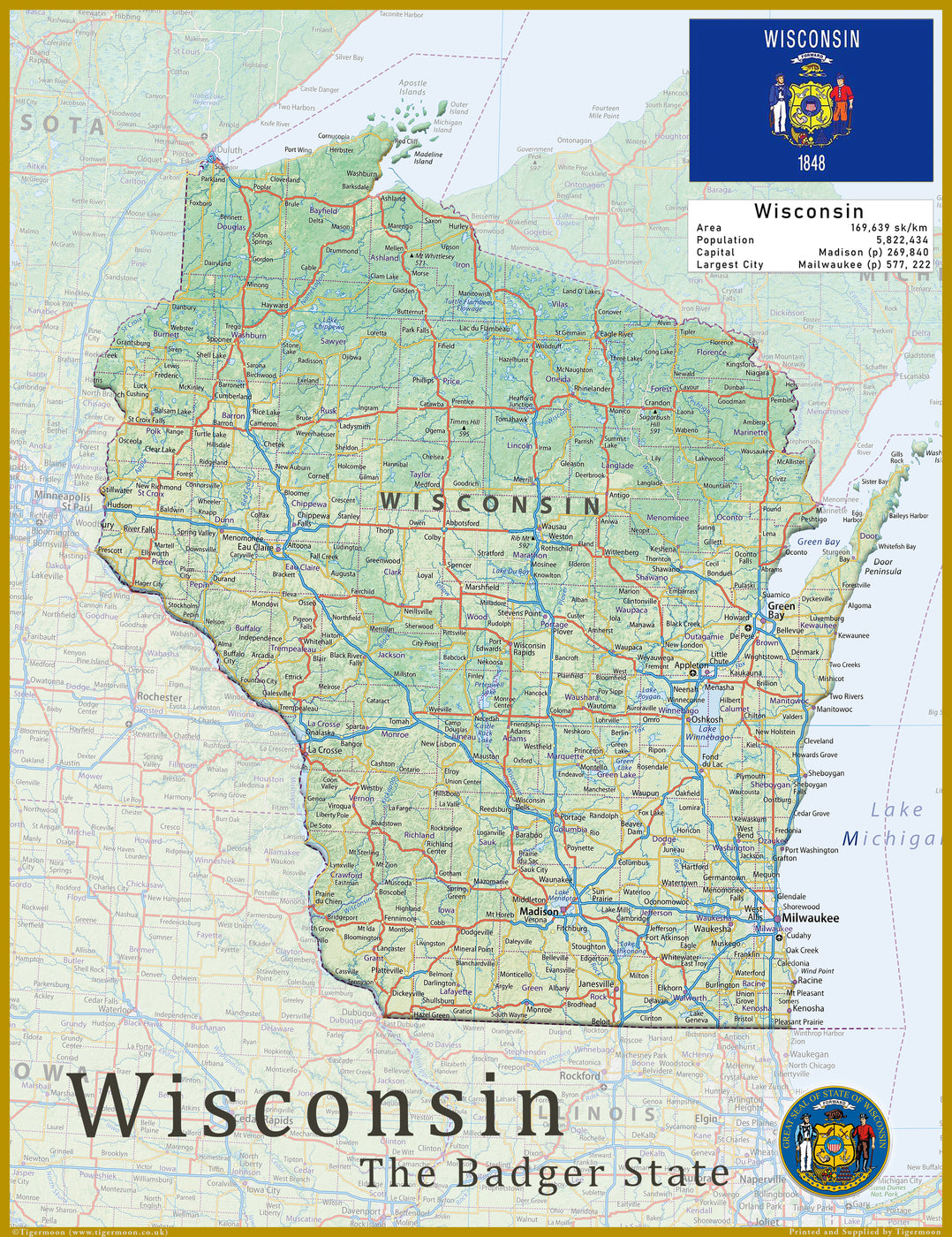 Wisconsin Physical State Map– I Love Maps