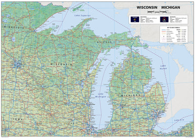 Wisconsin & Michigan Physical State Map– I Love Maps